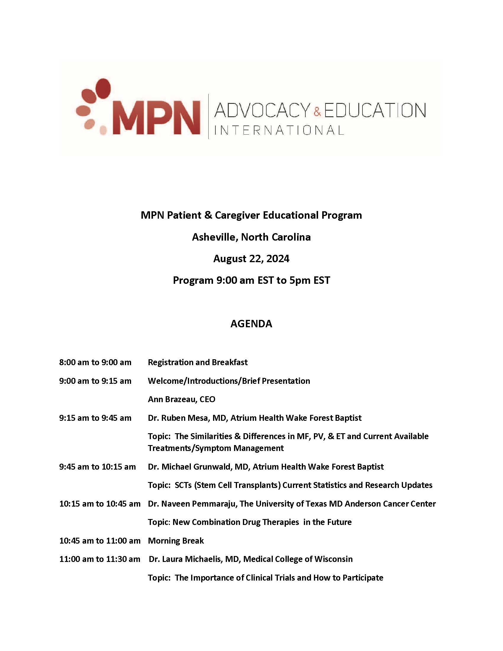 Asheville, North Carolina MPN Patient Program - MPN Advocacy ...